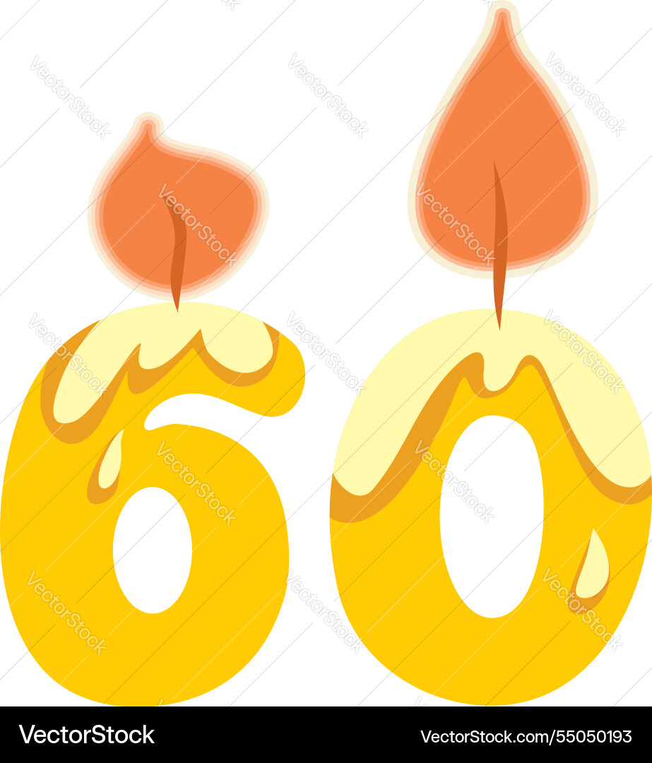 Number sixty shaped candle cartoon design Vector Image