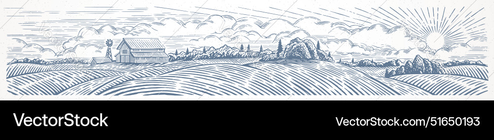 Rural landscape panoramic format with a farm hand Vector Image