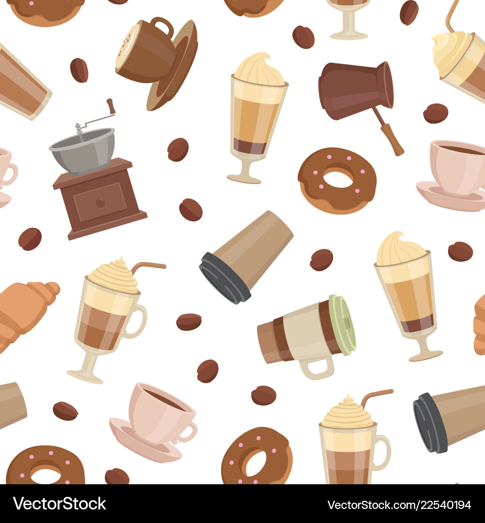 Cartoon coffee types pattern or background Vector Image