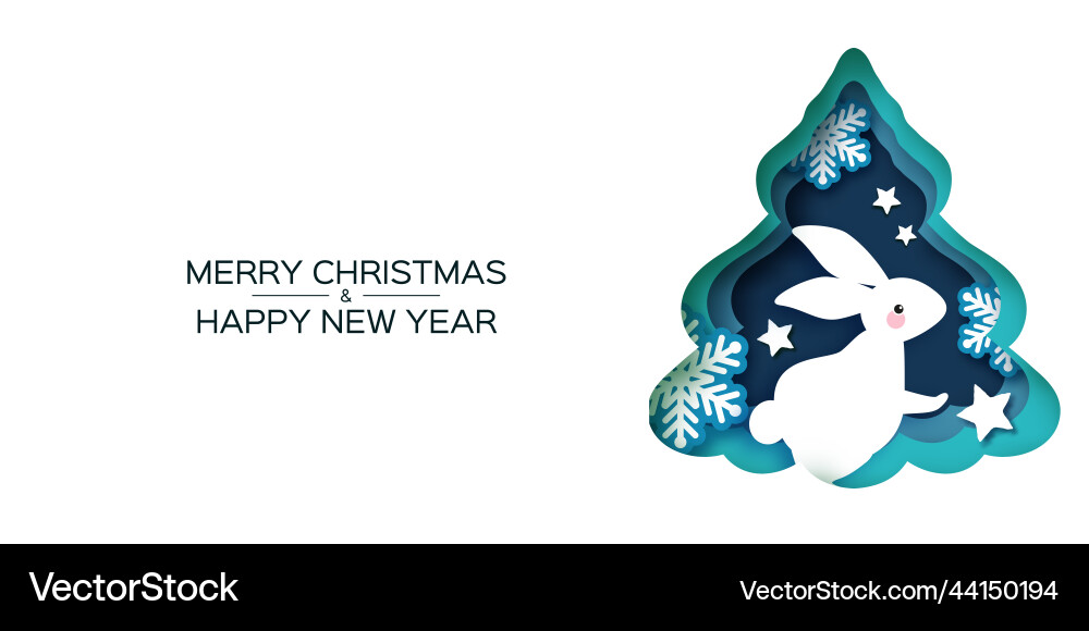 Cute white bunny christmas tree and rabbit new Vector Image