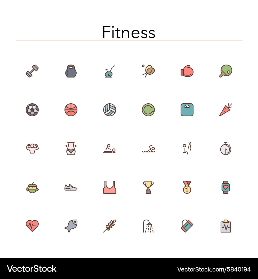 Fitness colored line icons Royalty Free Vector Image