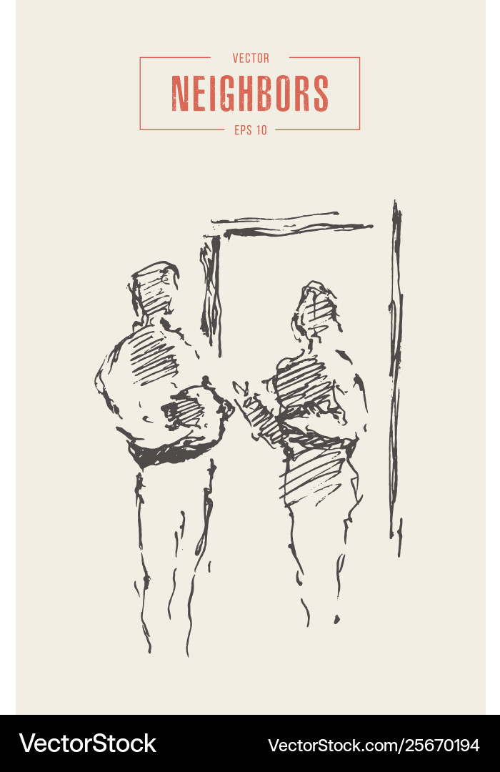 Neighbors chatting landing hand draw sketch Vector Image