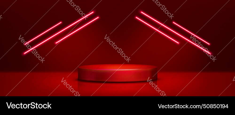 Red cylinder product podium with neon light Vector Image