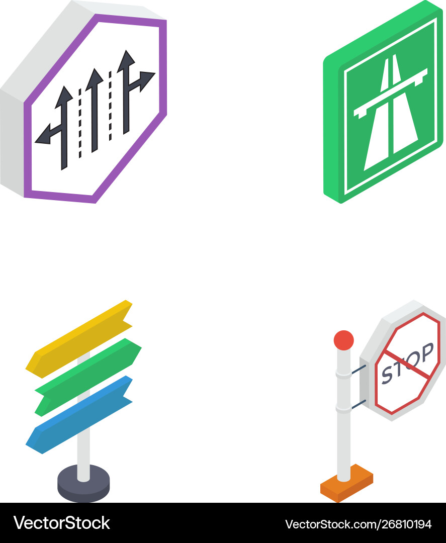 Road symbols isometric pack Royalty Free Vector Image