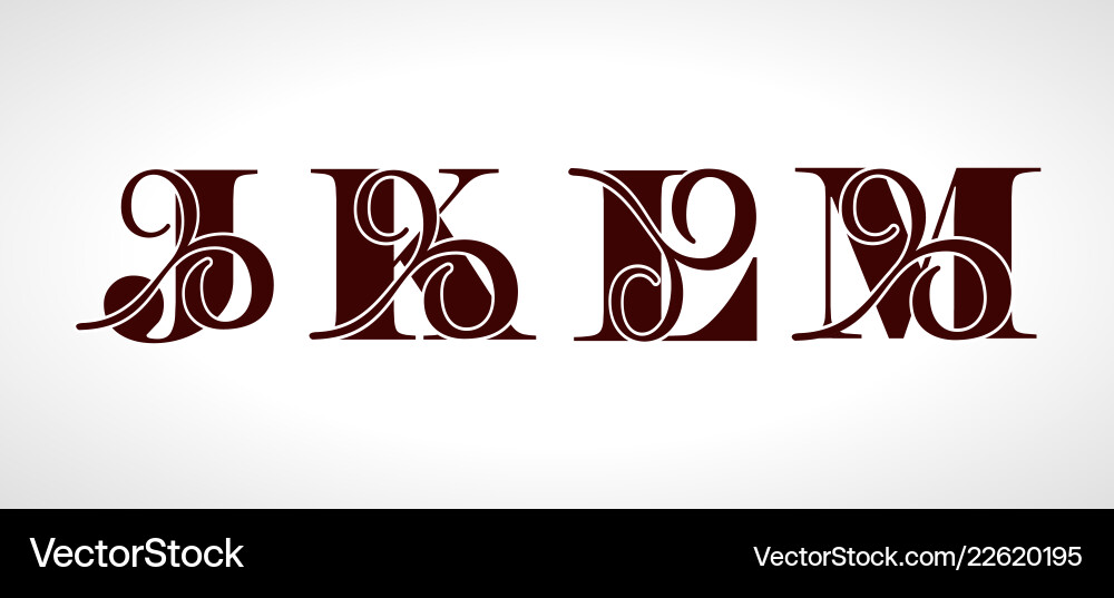 Decorative capital letters j k l m for your Vector Image