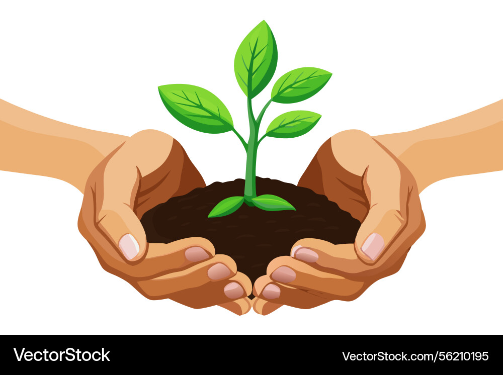Earth day unity hands planting a young plant Vector Image