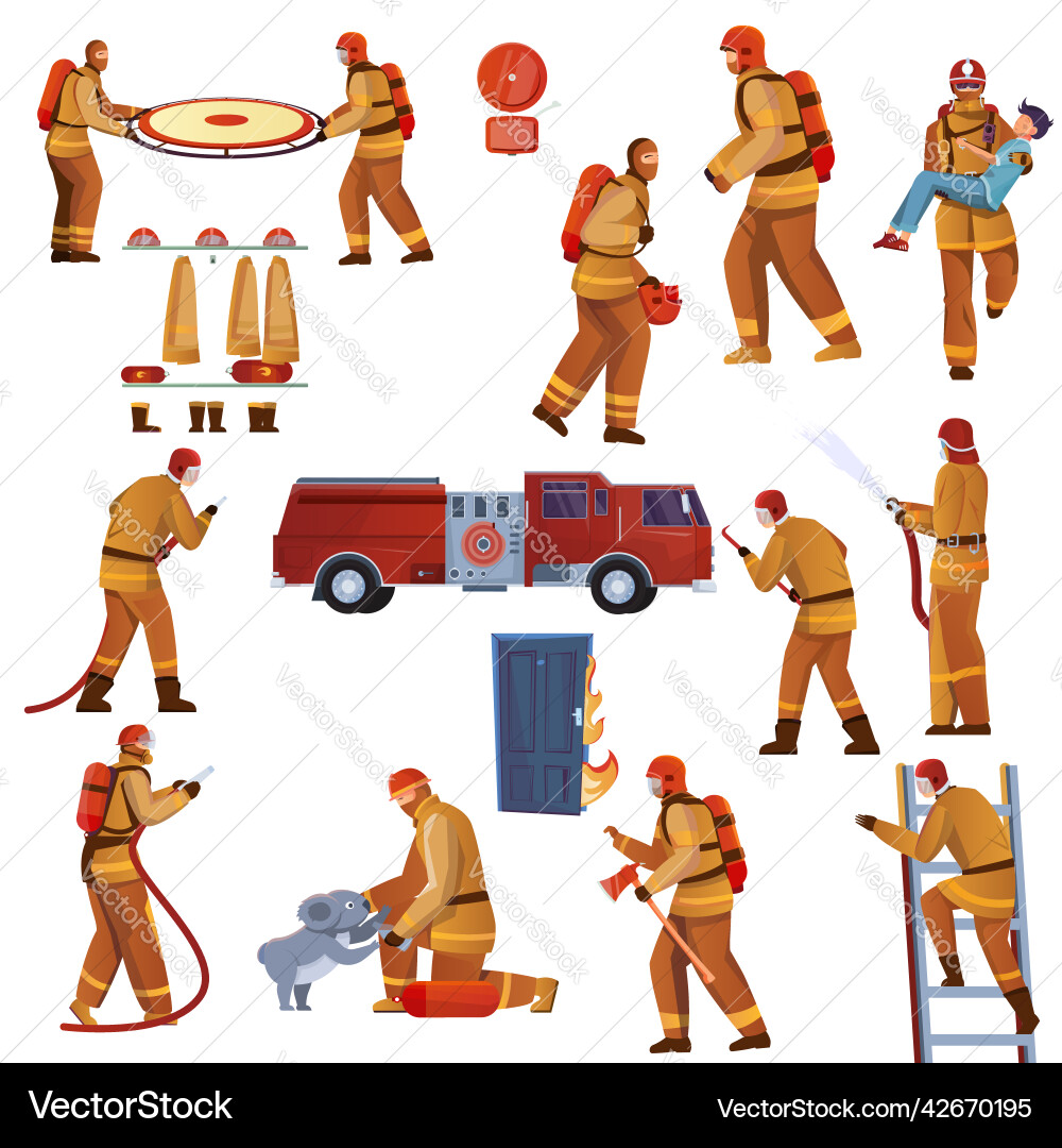 Fire fighters icon set Royalty Free Vector Image