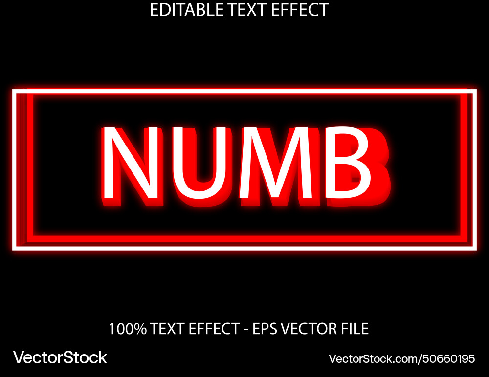 Numb text effect neon style Royalty Free Vector Image