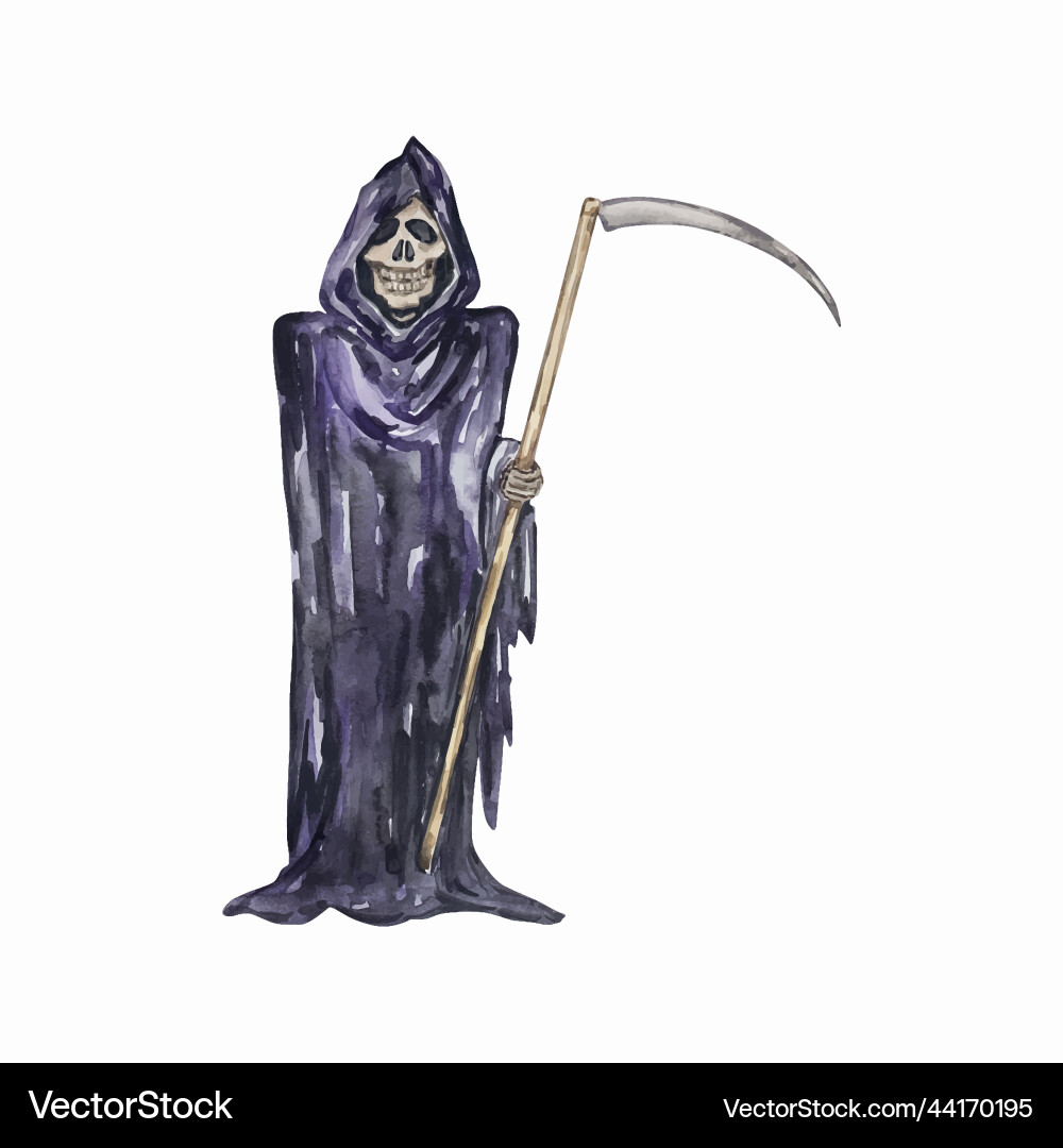 Watercolor reaper with scythe Royalty Free Vector Image
