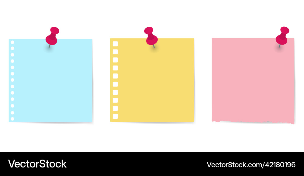 Colorful paper notes on red thumbtack top view Vector Image