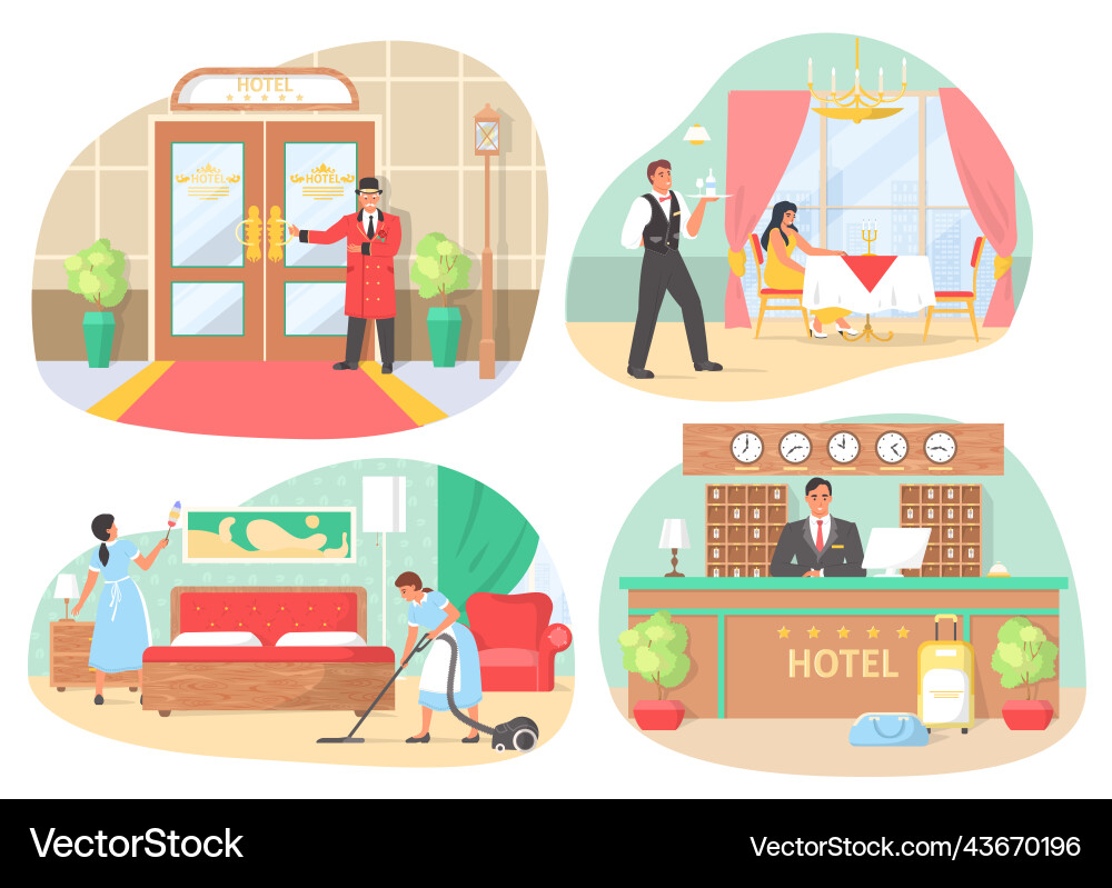Hotel staff and services isolated scene Royalty Free Vector