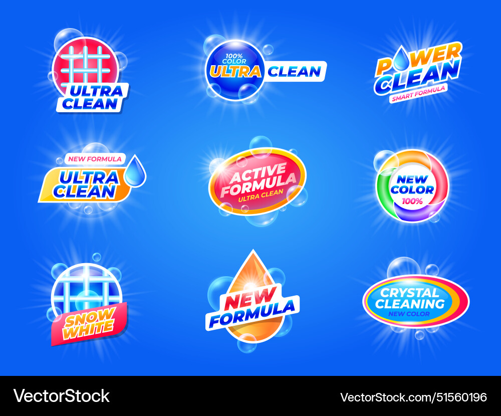 Laundry detergent label washing powder emblem Vector Image