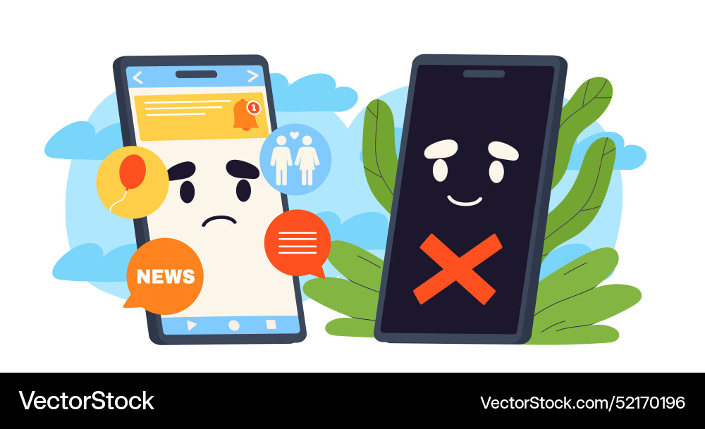 Life without phone sad with open social Royalty Free Vector