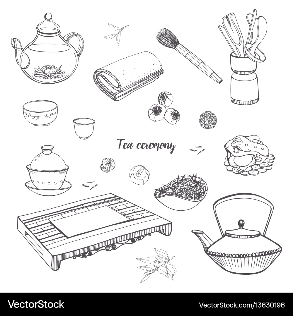 Set tea ceremony with various traditional tools Vector Image