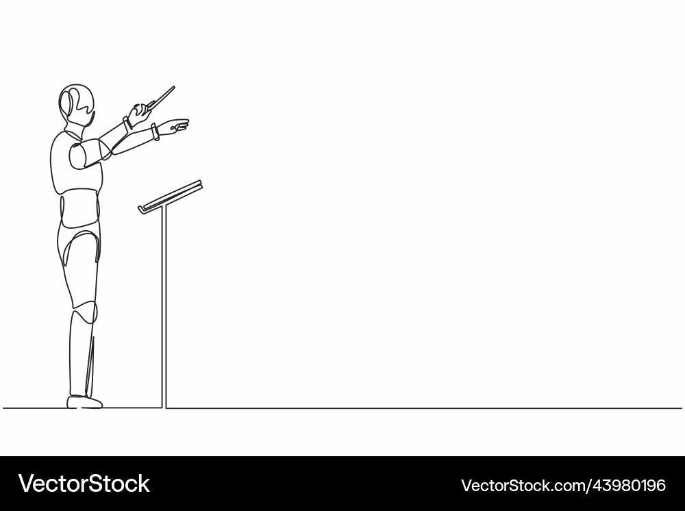 Single one line drawing robot music conductor Vector Image