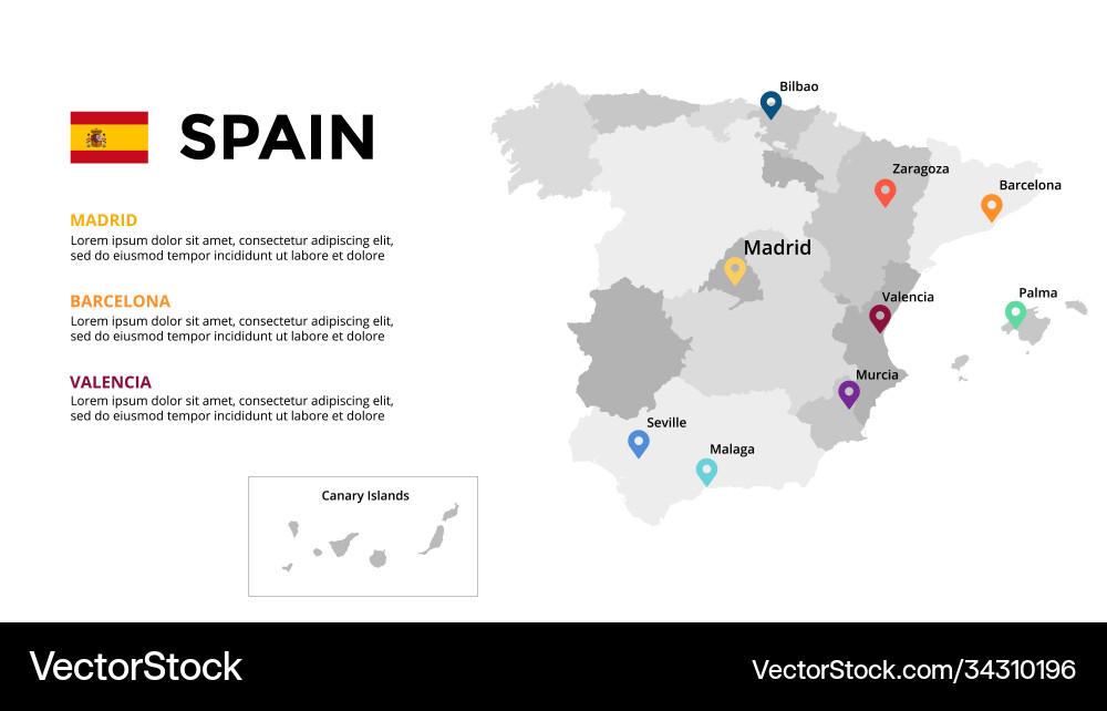Spain map infographic template slide Royalty Free Vector