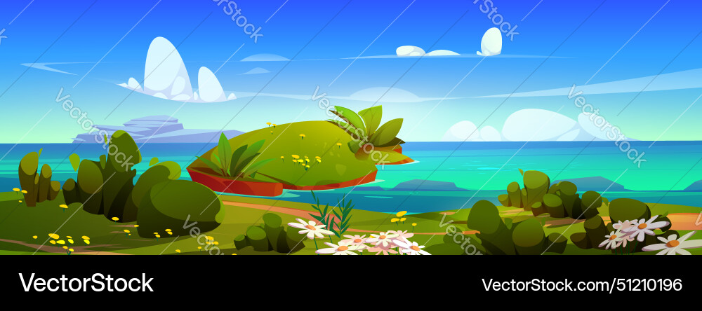 Summer seashore with flowers and green grass Vector Image