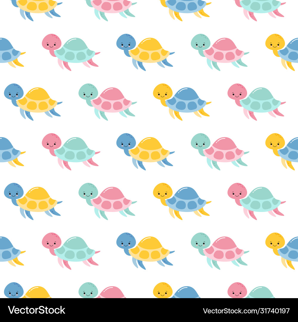 Cartoon cute seamless turtle pattern on white Vector Image