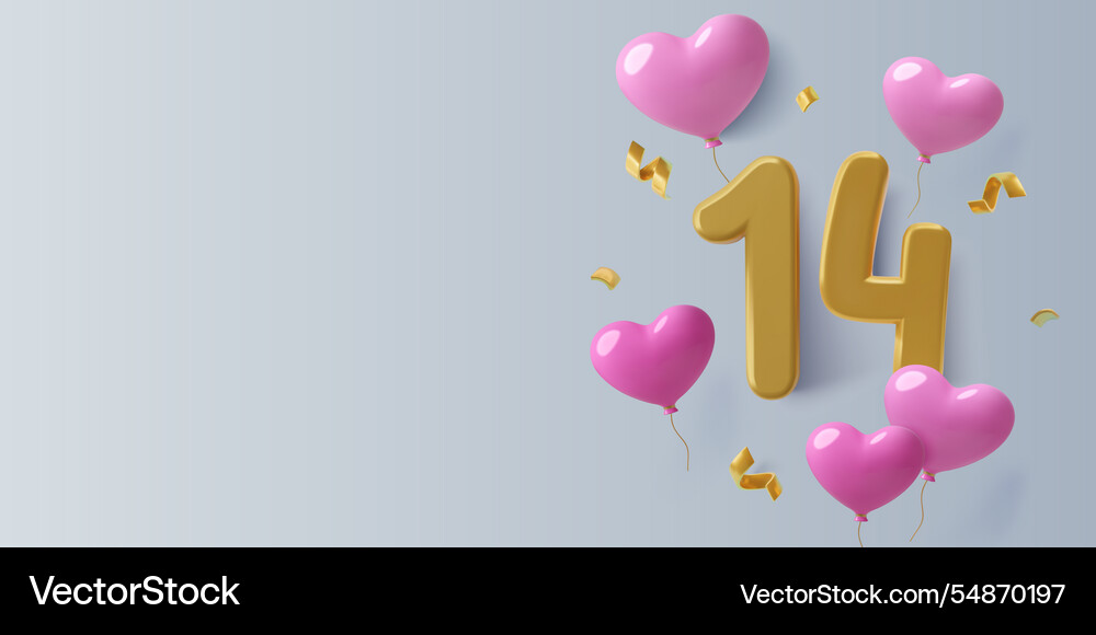 February 14 party background with number heart Vector Image