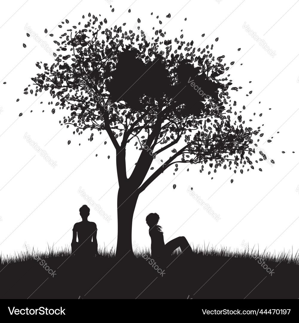 Girl sit under the tree silhouette Royalty Free Vector Image