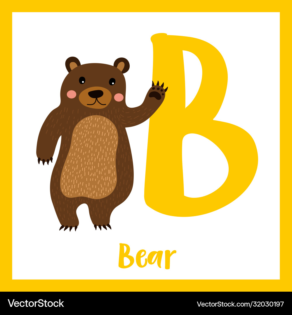 Letter b vocabulary standing bear raising hand Vector Image