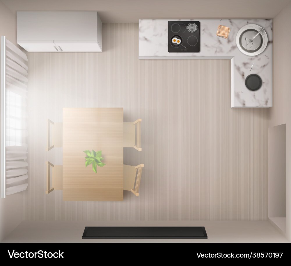 Realistic kitchen interior in top view Royalty Free Vector