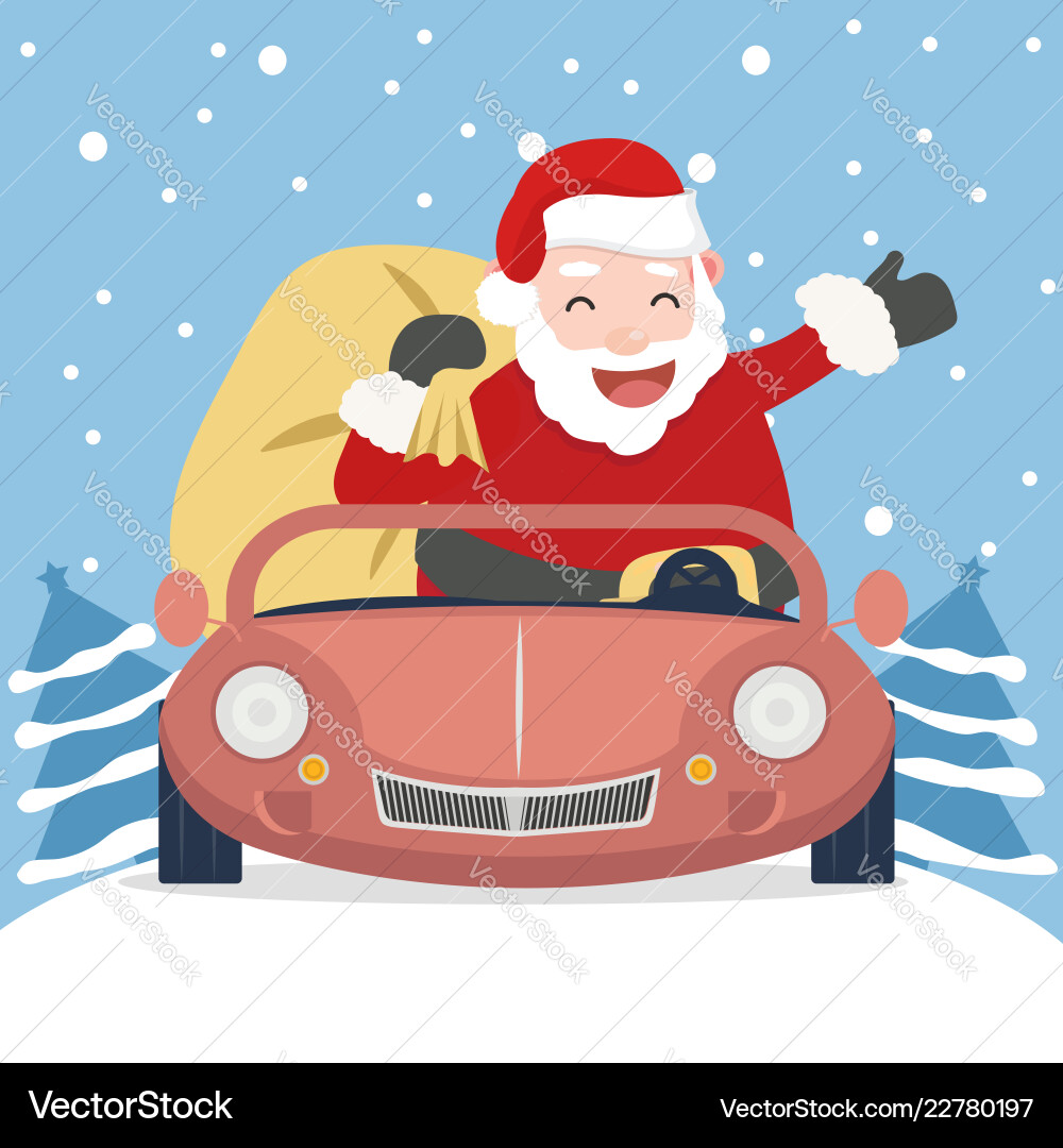 Santa claus with red car Royalty Free Vector Image