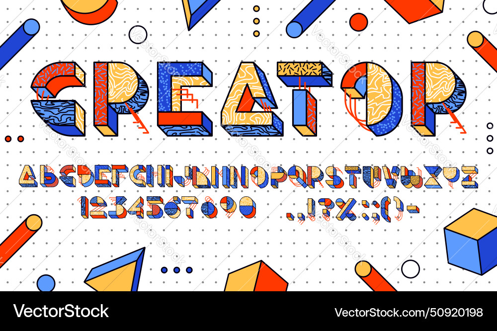 3d block font memphis type geometric 90s typeface Vector Image