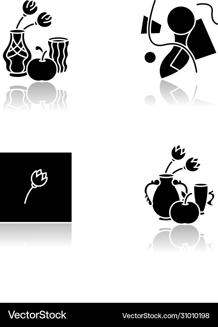 Art movements drop shadow black glyph icons set Vector Image