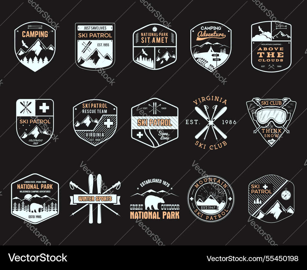 Camping adventures badges set designs with Vector Image