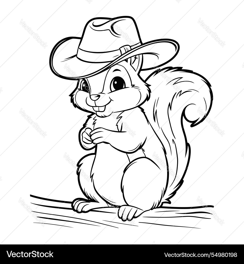Cowboy squirrel line art Royalty Free Vector Image