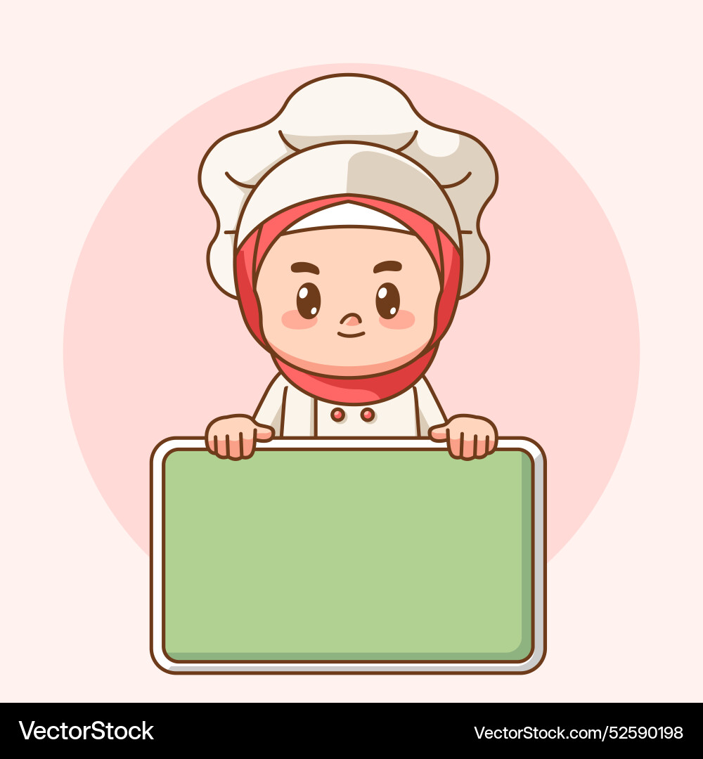 Cute hijab girl chef cook hold blank space board Vector Image