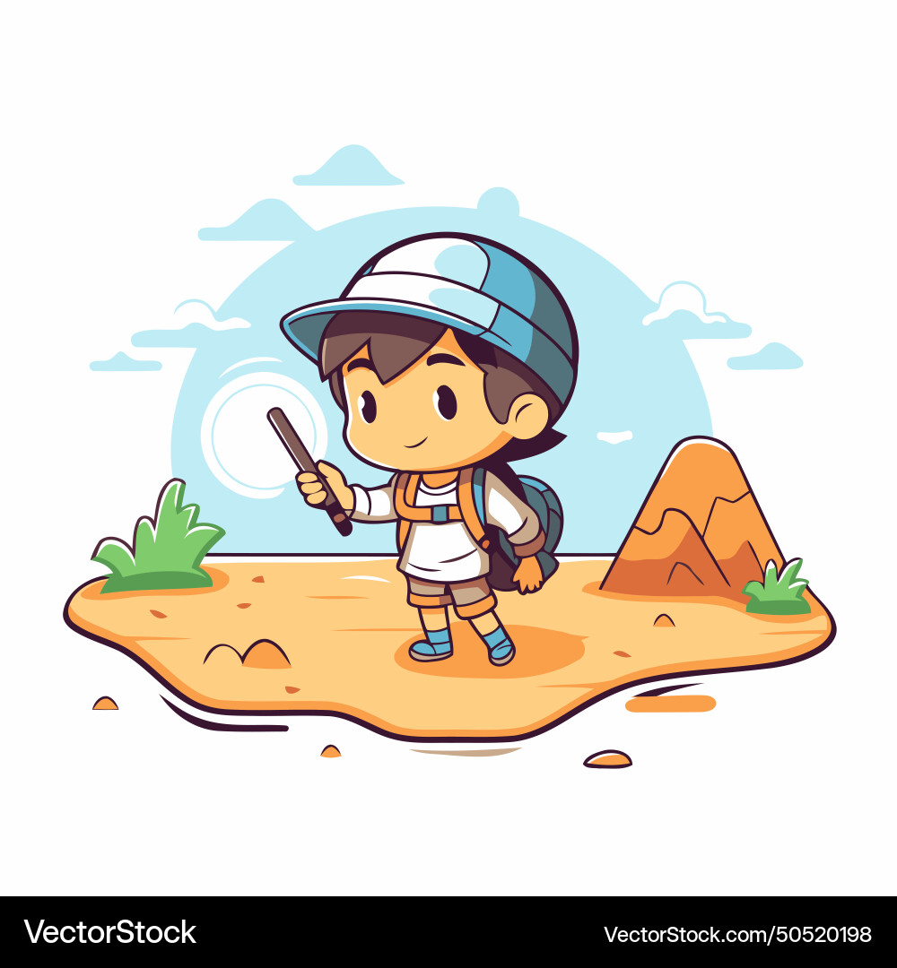 Cute little explorer boy with backpack Royalty Free Vector