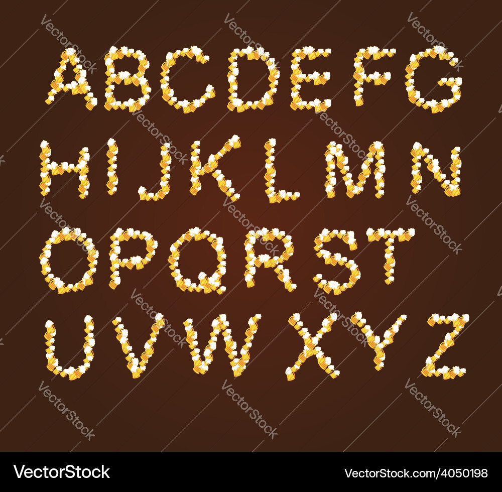 Font beer letters from mugs Royalty Free Vector Image
