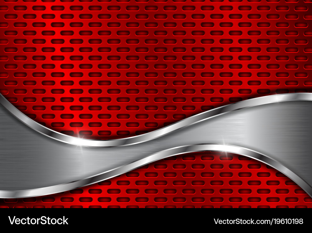 Red metal background and shiny chrome wave Vector Image