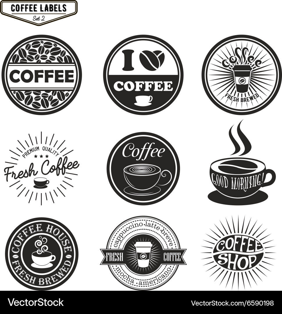 Set of coffee labels design elements emblems Vector Image