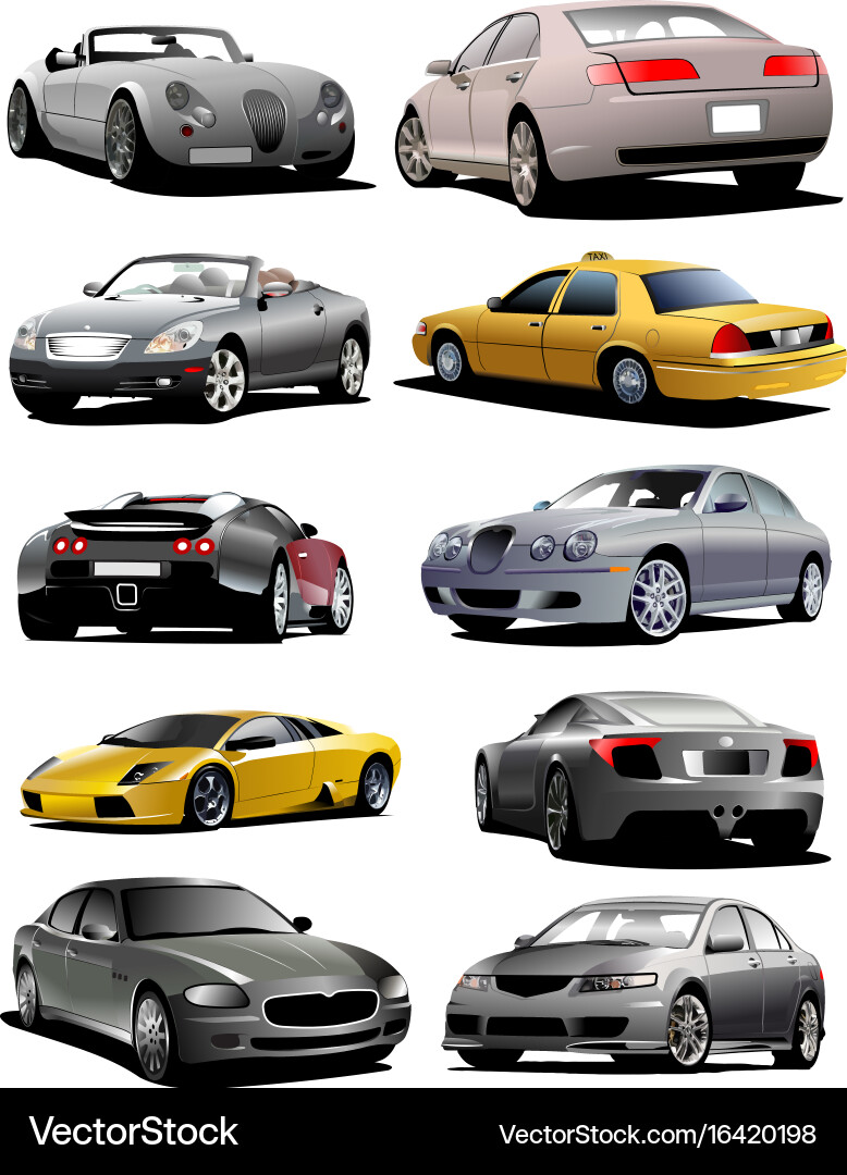 Ten cars on the road Royalty Free Vector Image