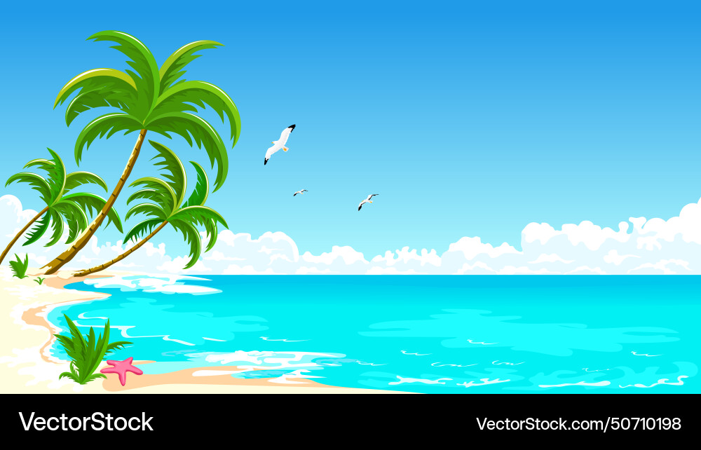 Tropical beach with palm trees on the shore Vector Image