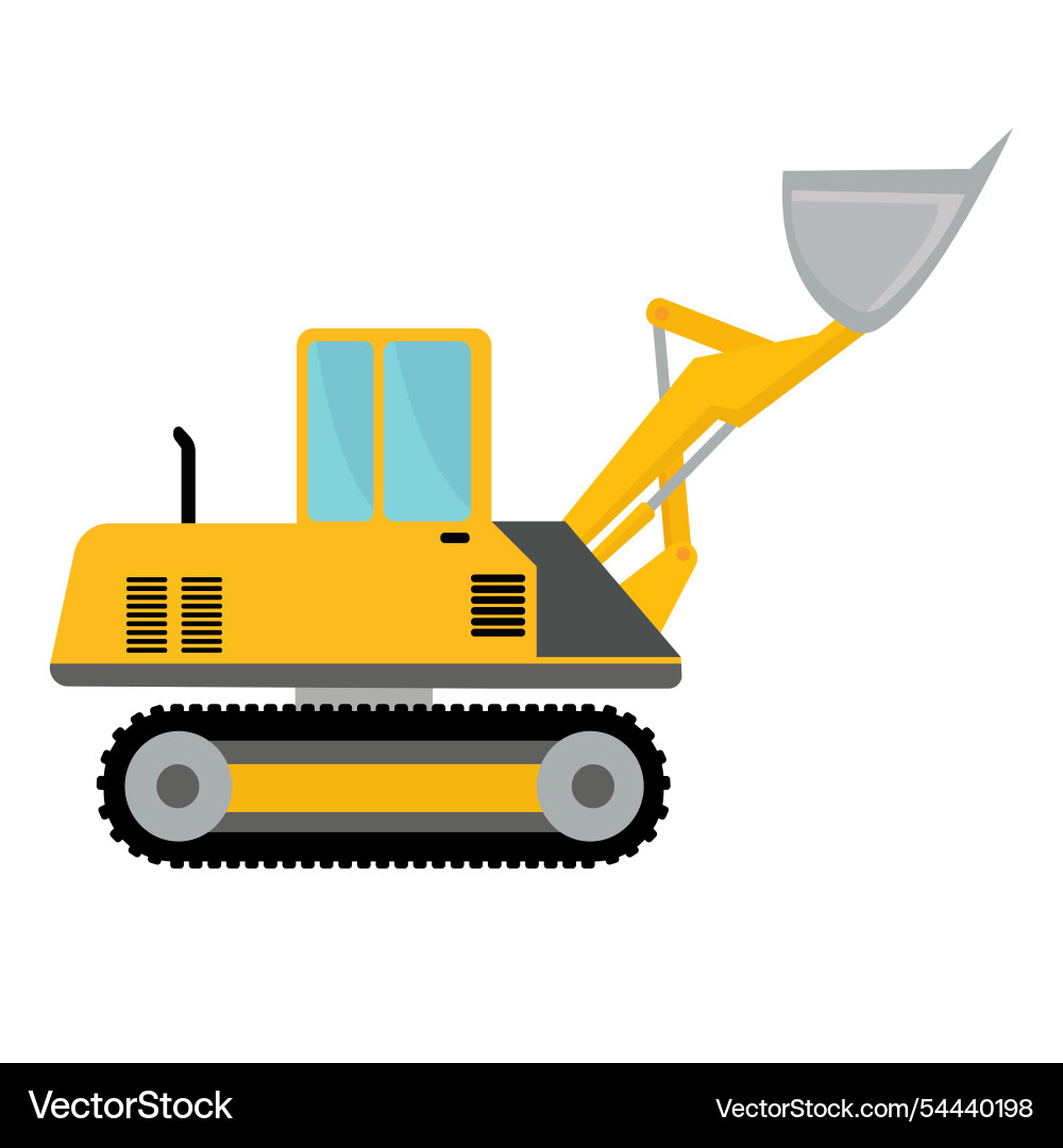 Yellow excavator flat isolated Royalty Free Vector Image