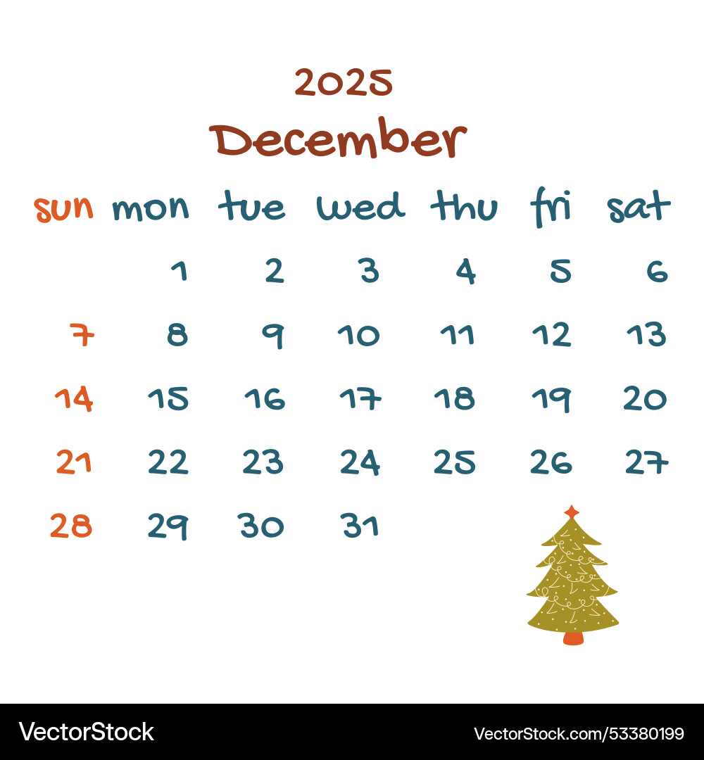 2025 december calendar with decorated christmas Vector Image