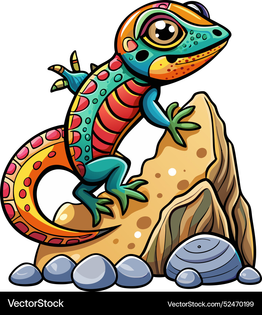 A colorful lizard climbing up rock children 2 Vector Image