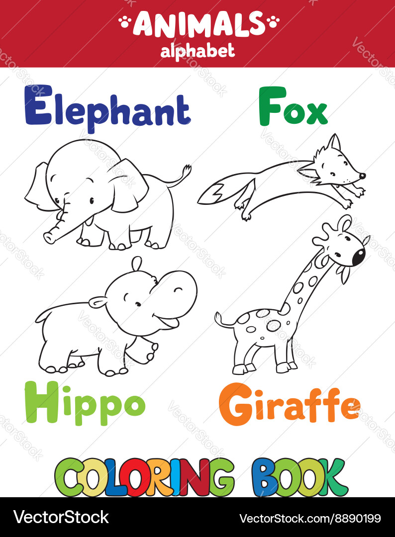 Animals alphabet or abc coloring book Royalty Free Vector