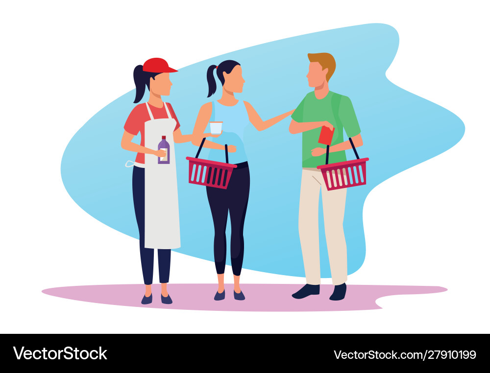 Avatar supermarket worker giving samples Vector Image