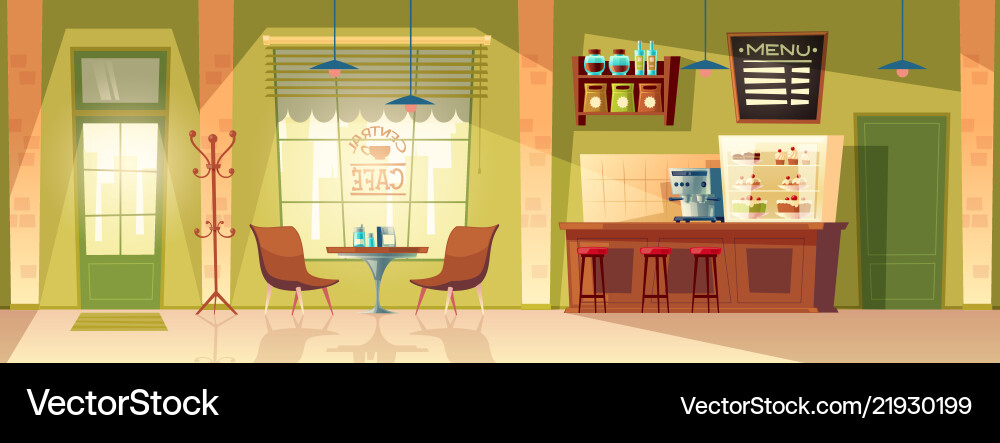 Cartoon Cafe Hintergrund Cafeteria Innenraum Vektorbild