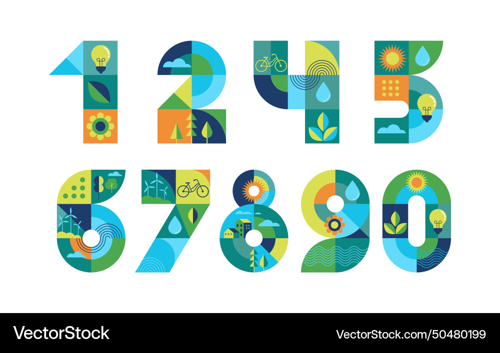 Ecology green environmental numbers with icons Vector Image