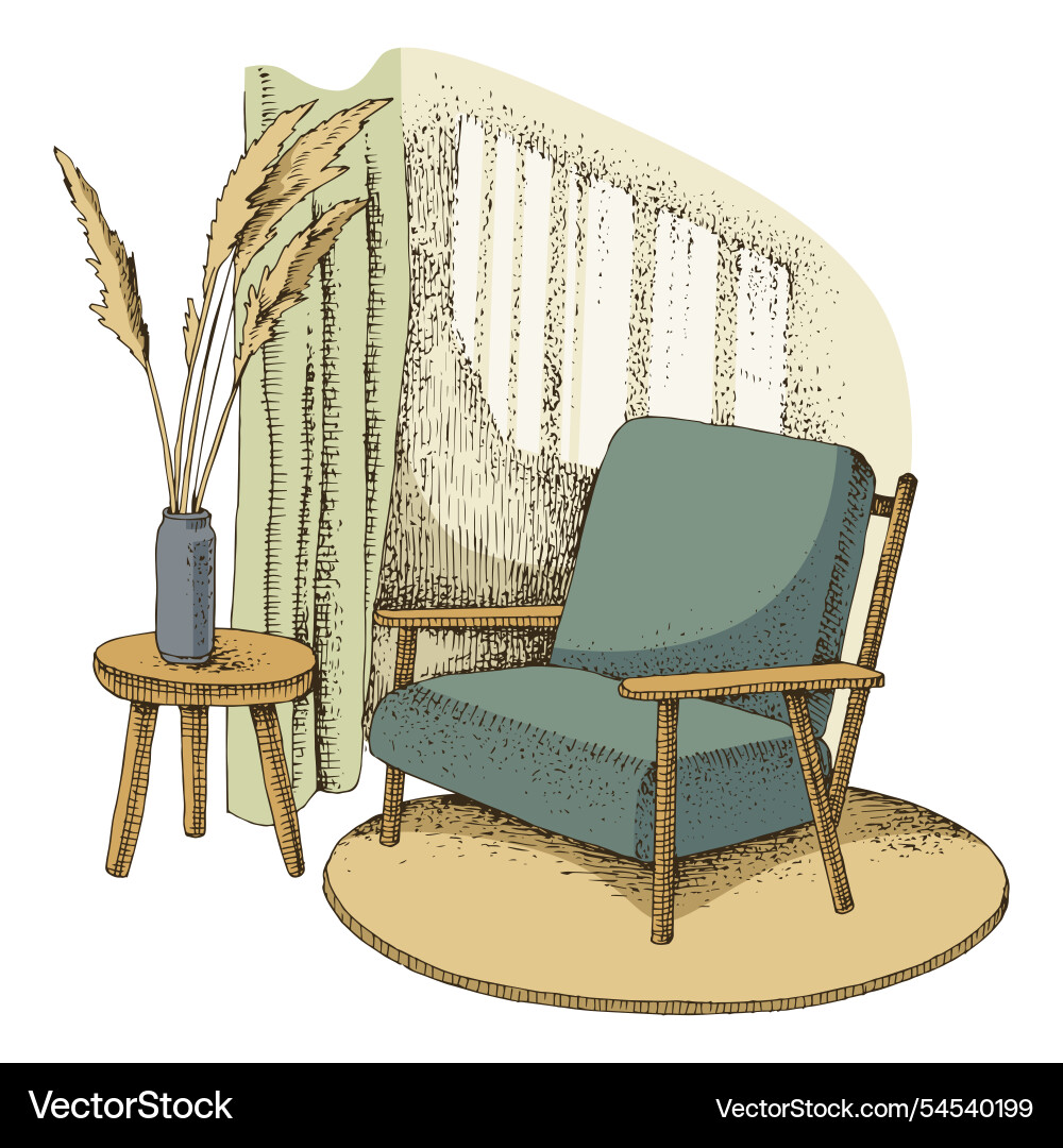 Hand drawn cozy interior with armchair Royalty Free Vector