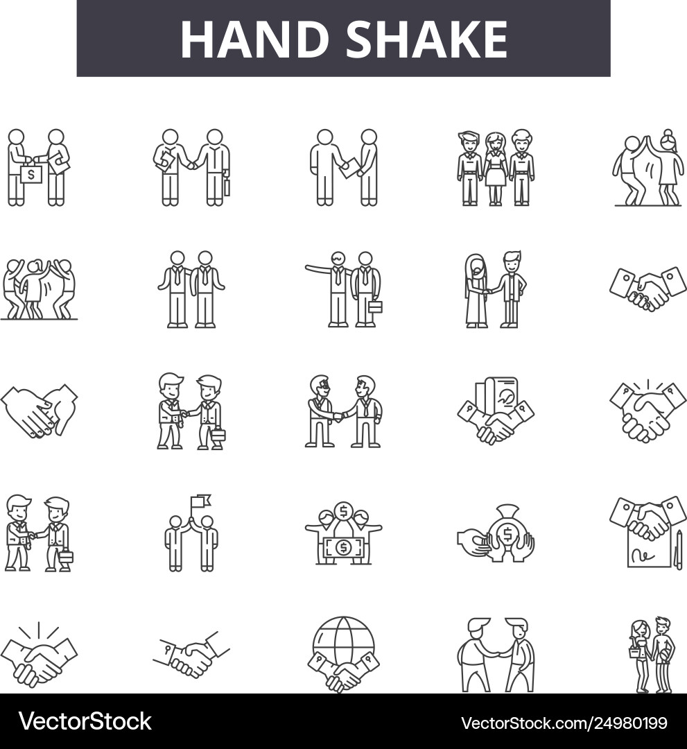 Hand shake line icons signs set outline Royalty Free Vector
