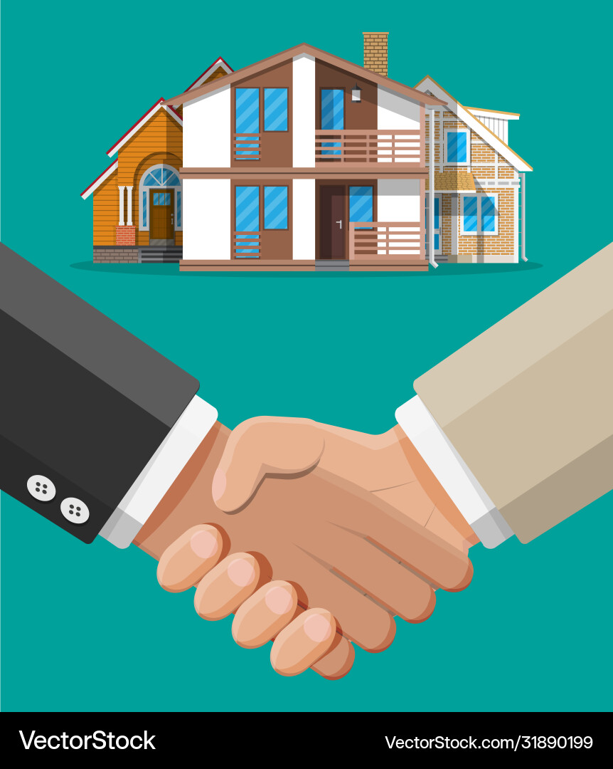 Handshake and house building Royalty Free Vector Image
