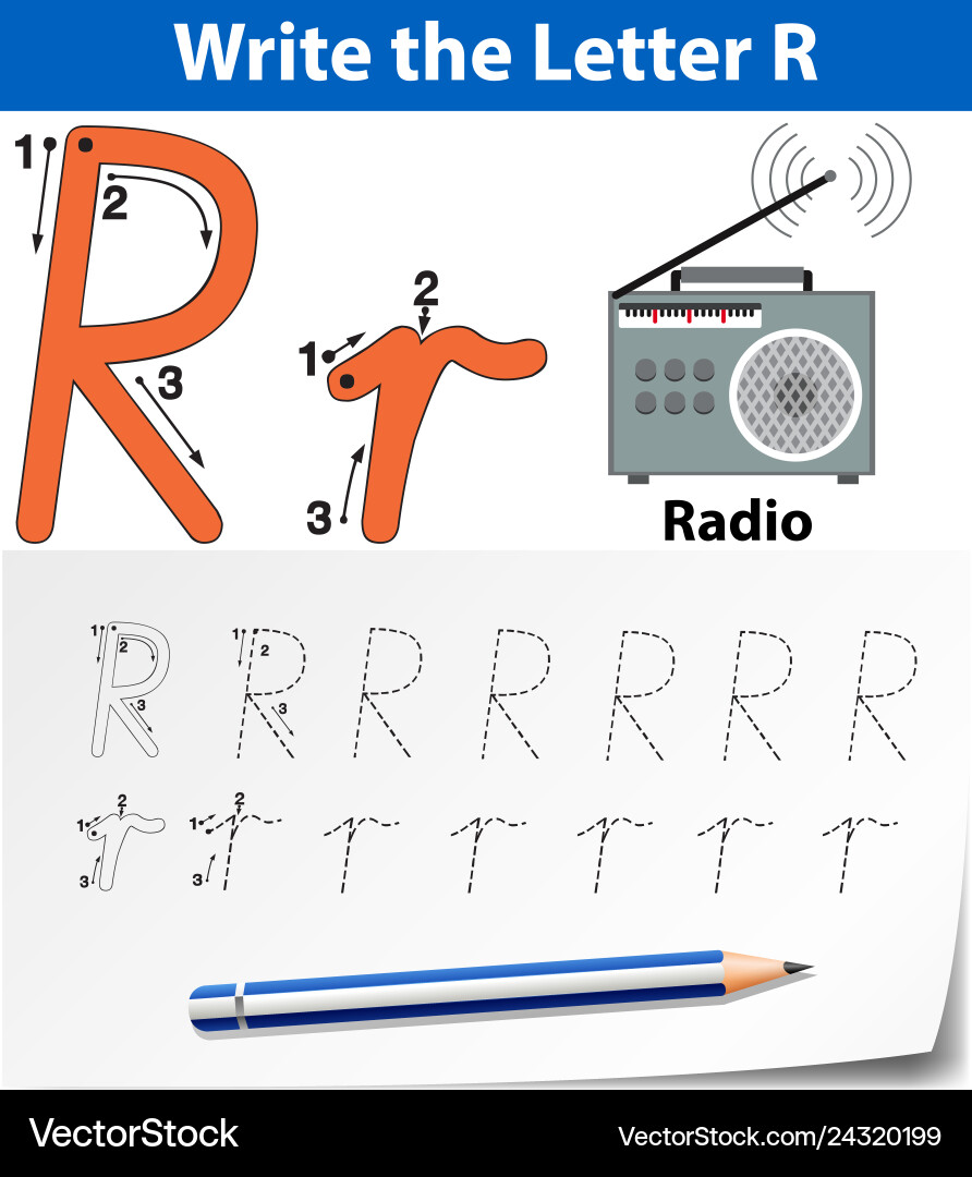 Letter r tracing alphabet worksheets Royalty Free Vector