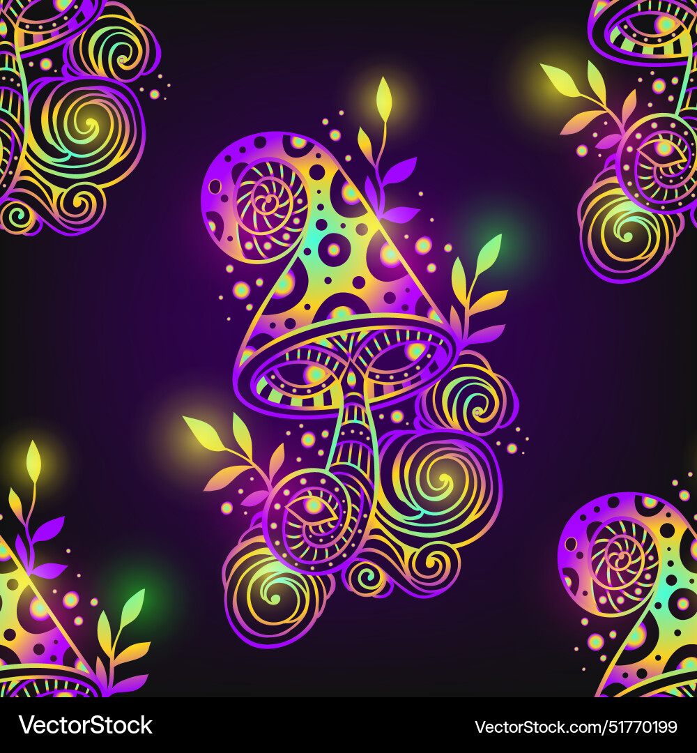 Magic mushrooms psychedelic poster sacred Vector Image